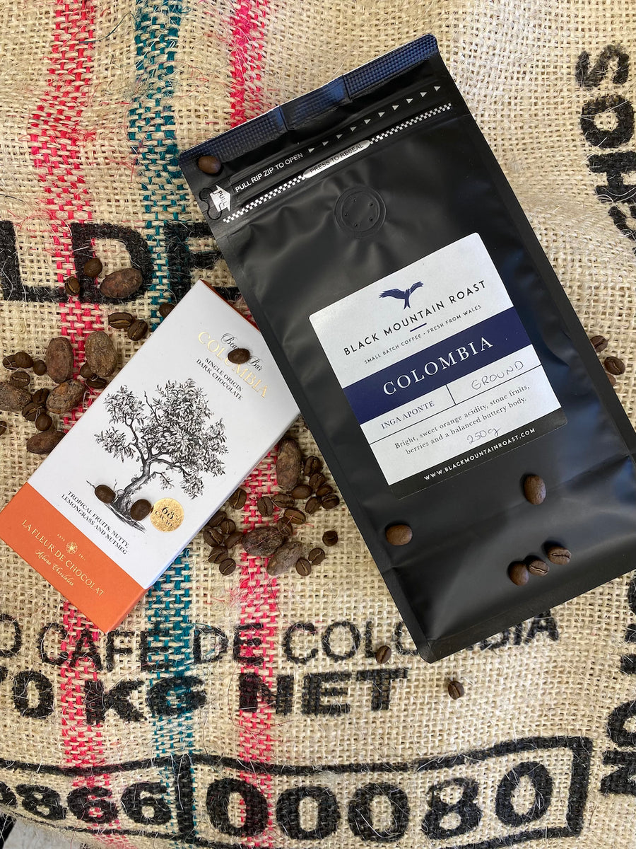 Artisan Dark Colombian Chocolate Bar and Freshly Roasted Colombian Cof